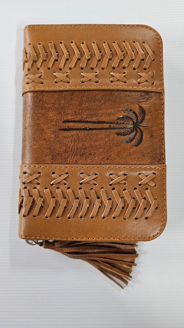 Talara Carved Leather Wallet - Palm Tree Carving - Hippy Haven