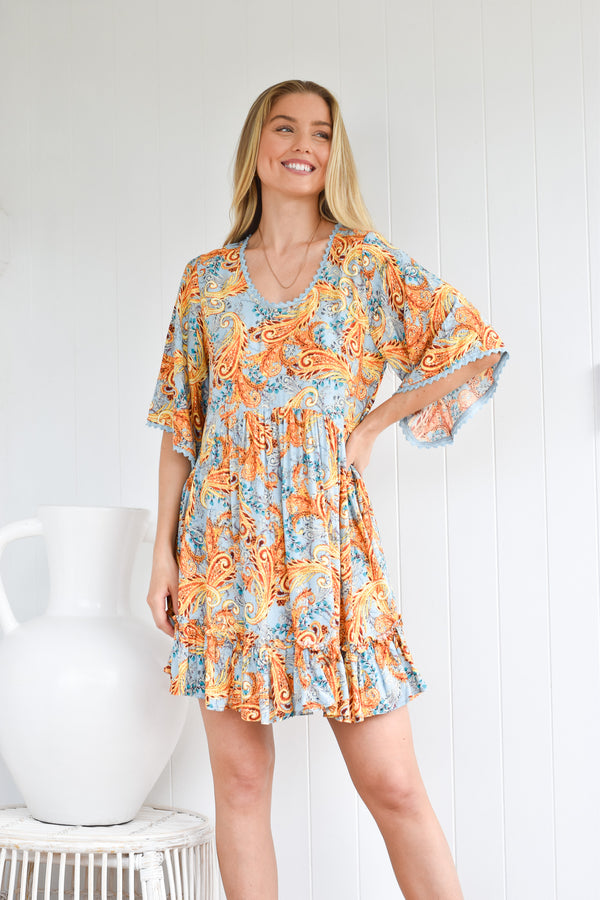 GOLDEN EMBERS 2 TIER MINI DRESS - Hippy Haven