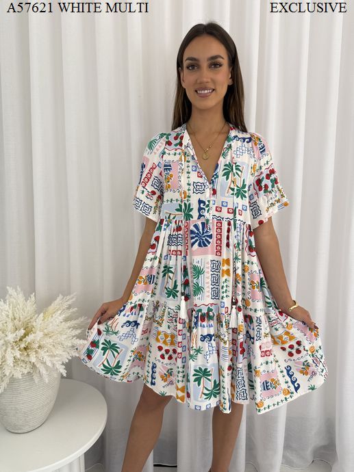 FRUIT TINGLE BUTTON MINI DRESS - Hippy Haven