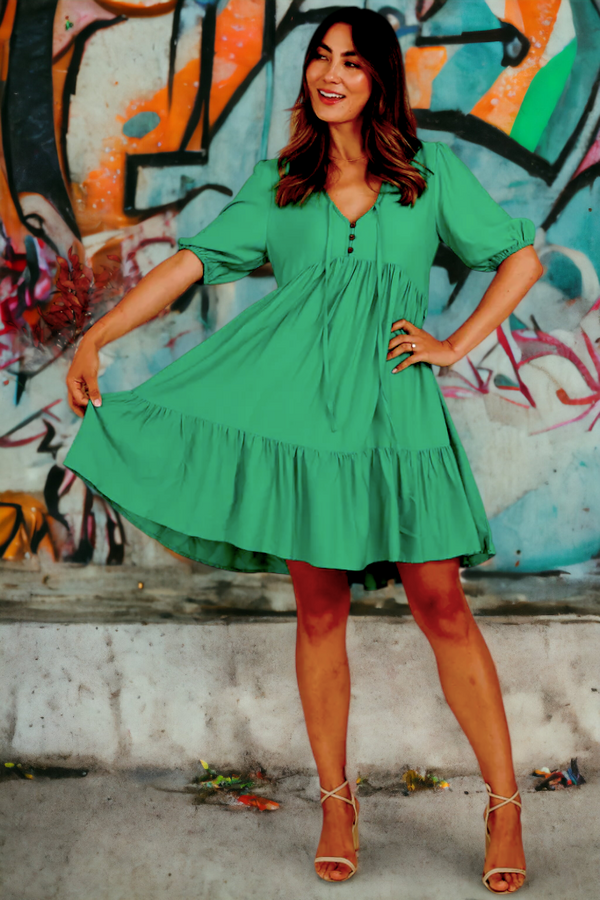 LYRA MINI DRESS GREEN - Hippy Haven